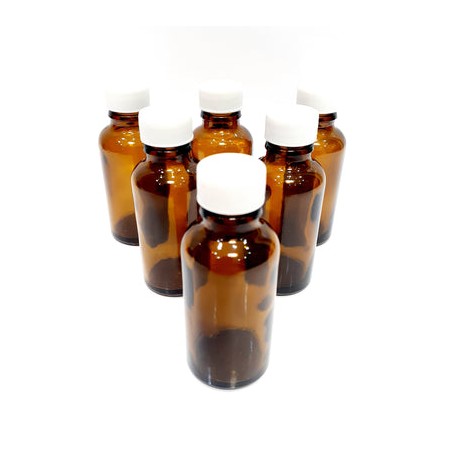 100 Botella 30 Ml Ambar Vidrio con Taparosca Blanca Pavisa